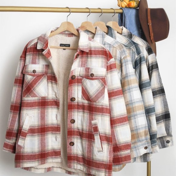 Love Tree | Jackets & Coats | Nwt Warm Me Up Plaid Sherpa Lined Shacket ...